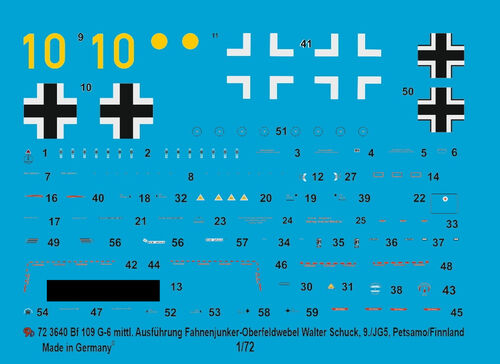 Peddinghaus-Decals 3640 Bf 109 G-6 Middle Ausf. Fahnenjunker-Oberfeldwebel Walter Schuck, 9./JG5, Petsamo, Finland, June 1944