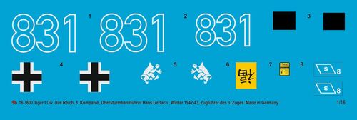 Peddinghaus-Decals 3600 Tiger I Div. "Das Reich" Obersturmführer Hans Gerlach, Winter 1942-1943, Platoon Leader 3. Platoon