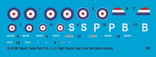Peddinghaus-Decals 3861 Sopwith Triplane Aces Part 2 - 10N A And C Flight - Sharman, Page, Carter, Saint