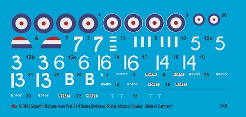 Peddinghaus-Decals 3863 Sopwith Triplane Aces Part 3 - 1N, Dallas, Kinkead, Ridley, Manard, Rowley