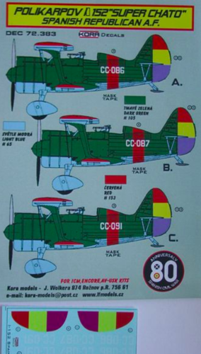 Kora Models Dec72383 Polikarpov I-152 Super Chato in Spain Rep.AF