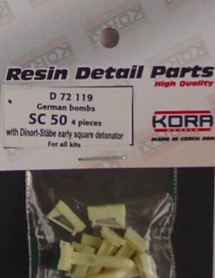 Kora Models D72119 German bombs SC 50 with Dinort-Stäbe early square detona.(4x)