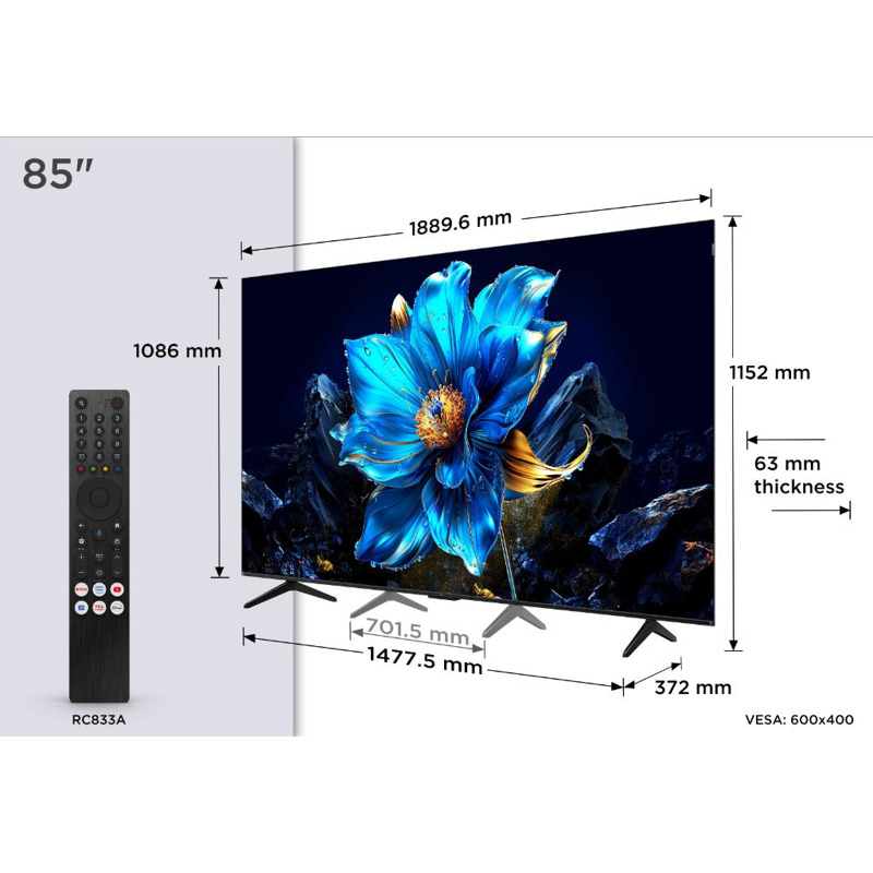 Televizor TCL 85P7K/QLED/85″/4K UHD/60Hz/Google TV/crna