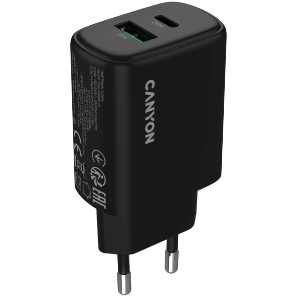 CANYON charger OnCharge 200 20W 1xPD 1xQC EU Black ( CNE-CHA200-31 )