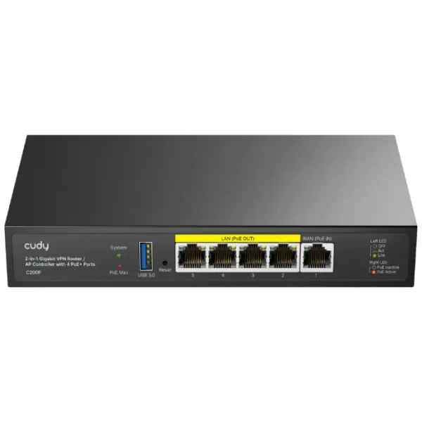 Cudy C200P 2-IN-1 Gigabit VPN Router / AP Controller, 4 PoE+ Ports