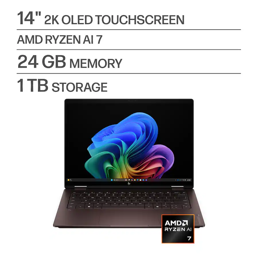 HP - OMNIBOOK X FLIP 2-IN-1 - 14" 2K OLED TOUCHSCREEN LAPTOP - AMD RYZEN AI 7 (2026) - 24GB MEMORY - 1TB SSD - COPILOT+ - DEEP ESPRESSO