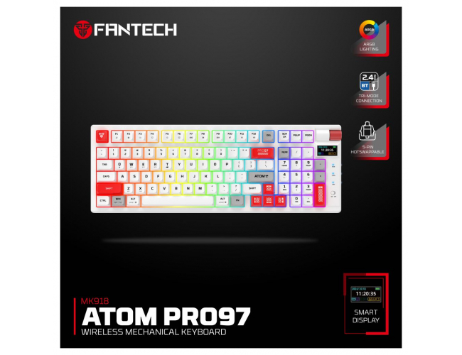 Fantech MK918 RGB Atom Pro97 (red switch) mehanička bežična gejmerska tastatura bela