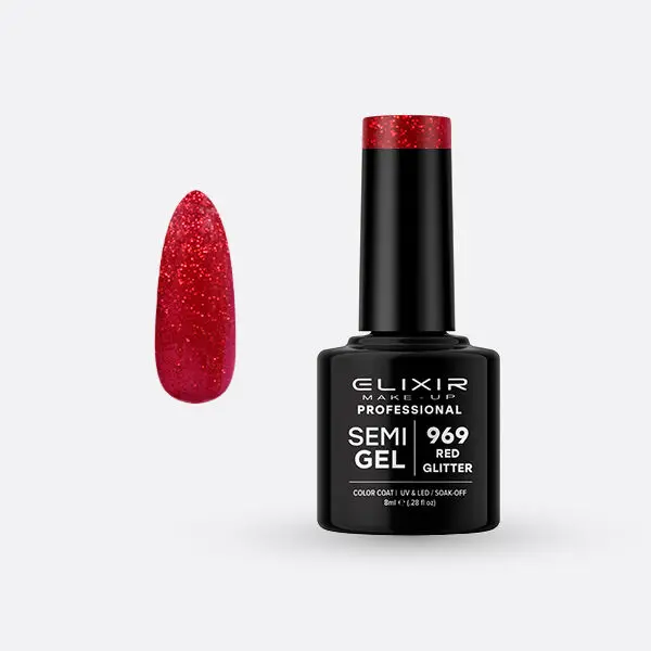 Elixir Gel lak za nokte Glitter 969, Red Glitter, 8ml
