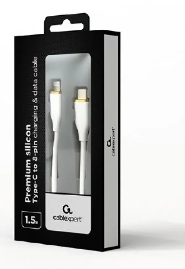 GEMBIRD Premium silikonski 8-pin kabl za punjenje i prenos podataka CC-USB2S-CM8PM-1.5M-W, 1.5 m, Beli