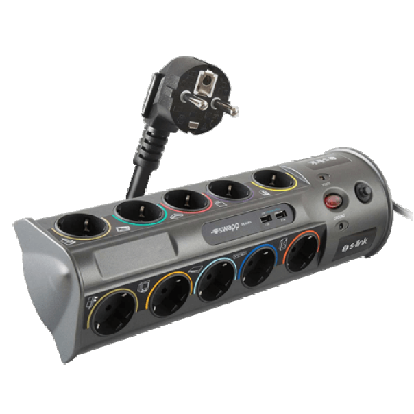 S-LINK Kabl surge PRZ01 10xšuko/2xUSB/3m