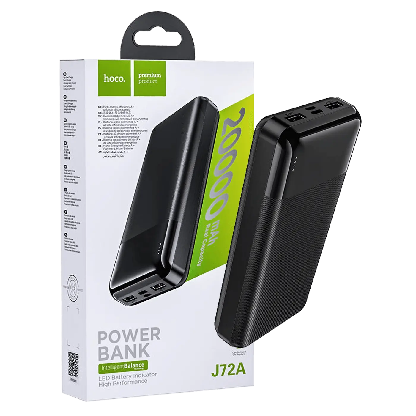 HOCO J72A Eksterna baterija Easy travel, 20000mAh, Micro-USB, Tipe-C, Crna