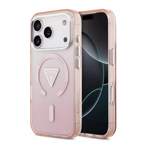 Maska za iPhone 17 Pro Guess IML Gradient Triangle Logo MagSafe pink