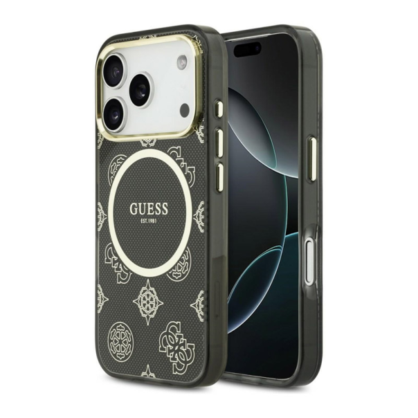 Maska za iPhone 17 Pro Guess IML Peony Dot MagSafe siva