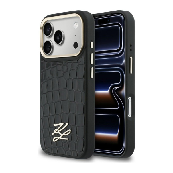 Maska za iPhone 17 Pro Karl Lagerfeld Croco KL Script Logo MagSafe crna