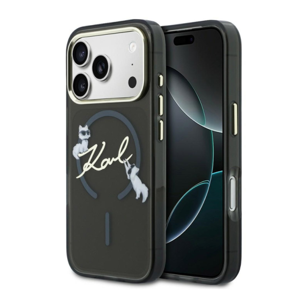 Maska za iPhone 17 Pro Karl Lagerfeld IML Choupettes Karl Script Logo MagSafe crna