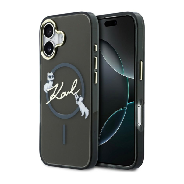 Maska za iPhone 17 Karl Lagerfeld IML Choupettes Karl Script Logo MagSafe crna