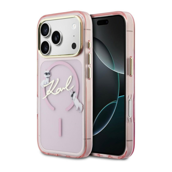Maska za iPhone 17 Pro Max Karl Lagerfeld IML Choupettes Karl Script Logo MagSafe pink