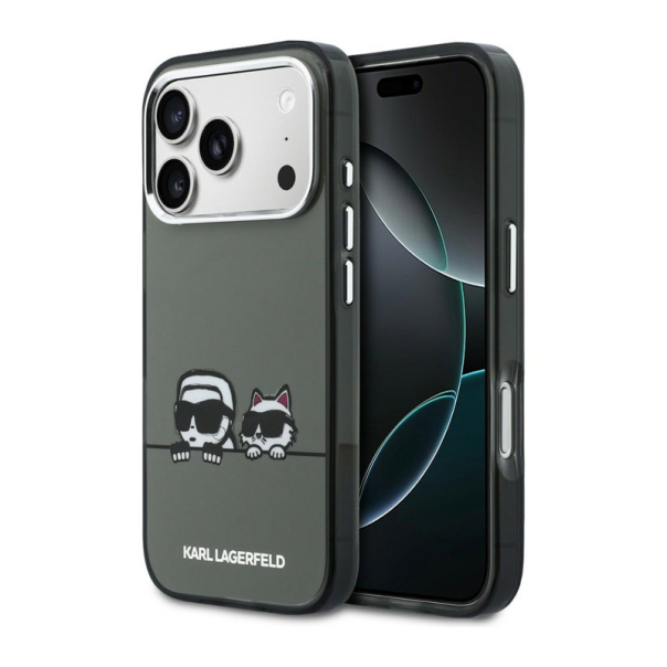 Maska za iPhone 17 Pro Max Karl Lagerfeld IML Karl & Choupette Peekaboo Logo MagSafe siva