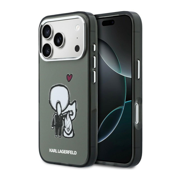 Maska za iPhone 17 Pro Max Karl Lagerfeld Karl & Choupette Back MagSafe siva