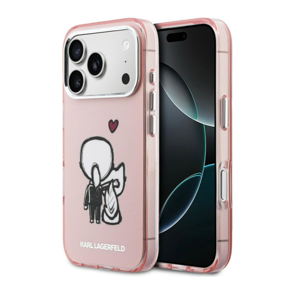 Maska za iPhone 17 Pro roza Karl Lagerfeld Karl & Choupette Back MagSafe