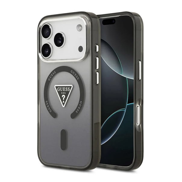 Maska za iPhone 17 Pro Guess IML Gradient Triangle Logo MagSafe crna