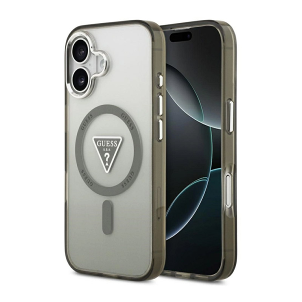 Maska za iPhone 17 Guess IML Gradient Triangle Logo MagSafe siva
