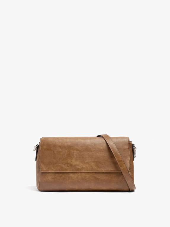 CROSSBODY BAG WITH DOUBLE FLAP WITH CRACKED EFFECT