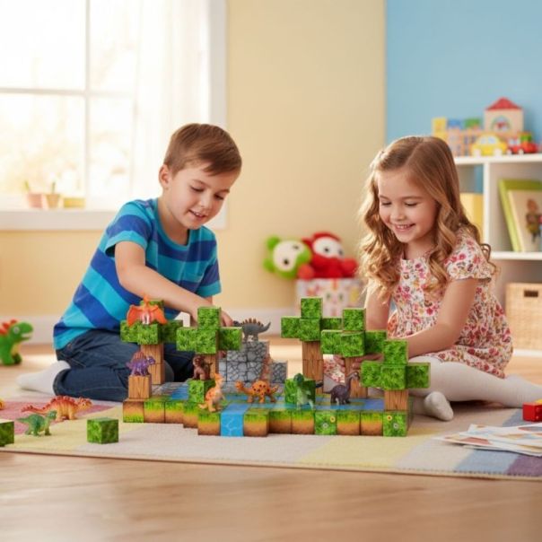 ECO TOYS Set magnetnih kocki za decu – 142 dela, kocke i dinosaurisi