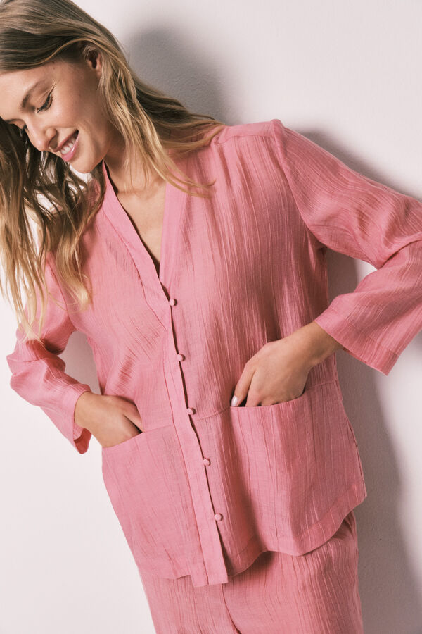 Rosa satinierter langer Pyjama
