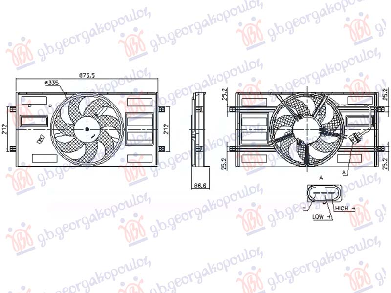 VENTILATOR 1.0 BENZIN (330MM) (NISSENS) VW POLO 2017-2021 (AW1/BZ1) (OEM: 2Q0121203, 2Q0121207)