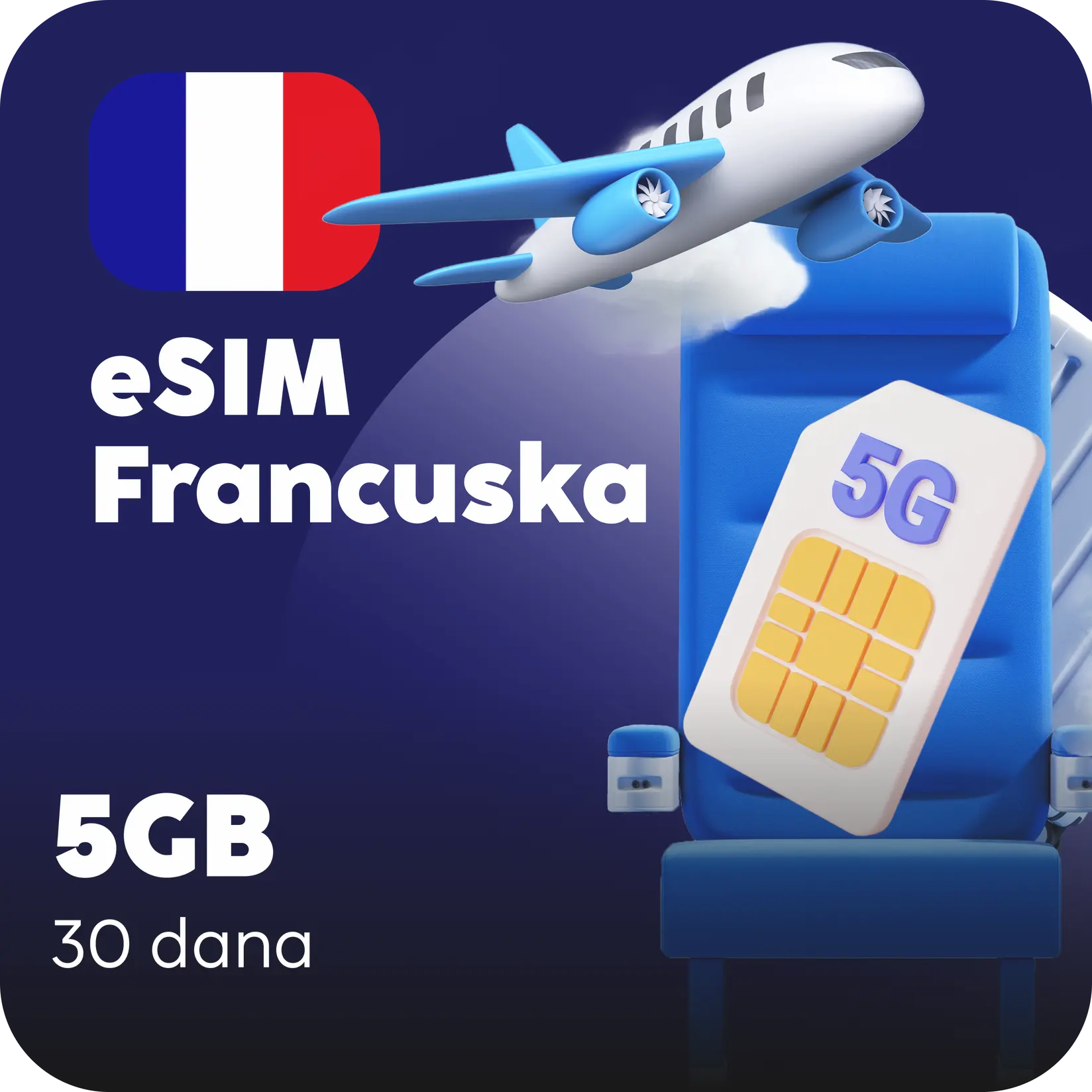 Francuska eSIM kartica - 5GB prepaid mobilnih podataka za 30 dana