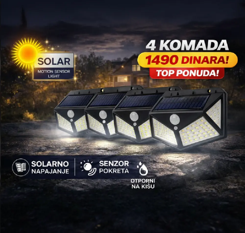 LED solarni reflektor 100 dioda - 4 komada
