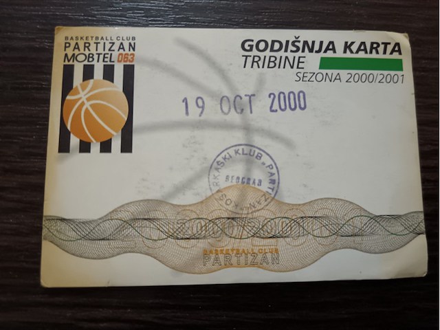 KK Partizan Mobtel sezonska ulaznica 2000/2001
