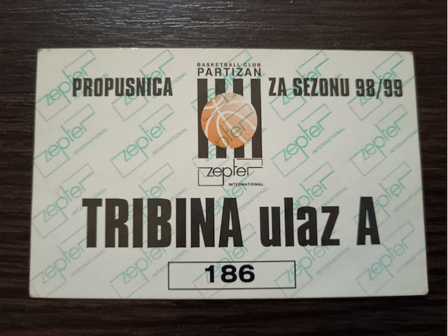KK Partizan Zepter sezonska ulaznica 1998/1999