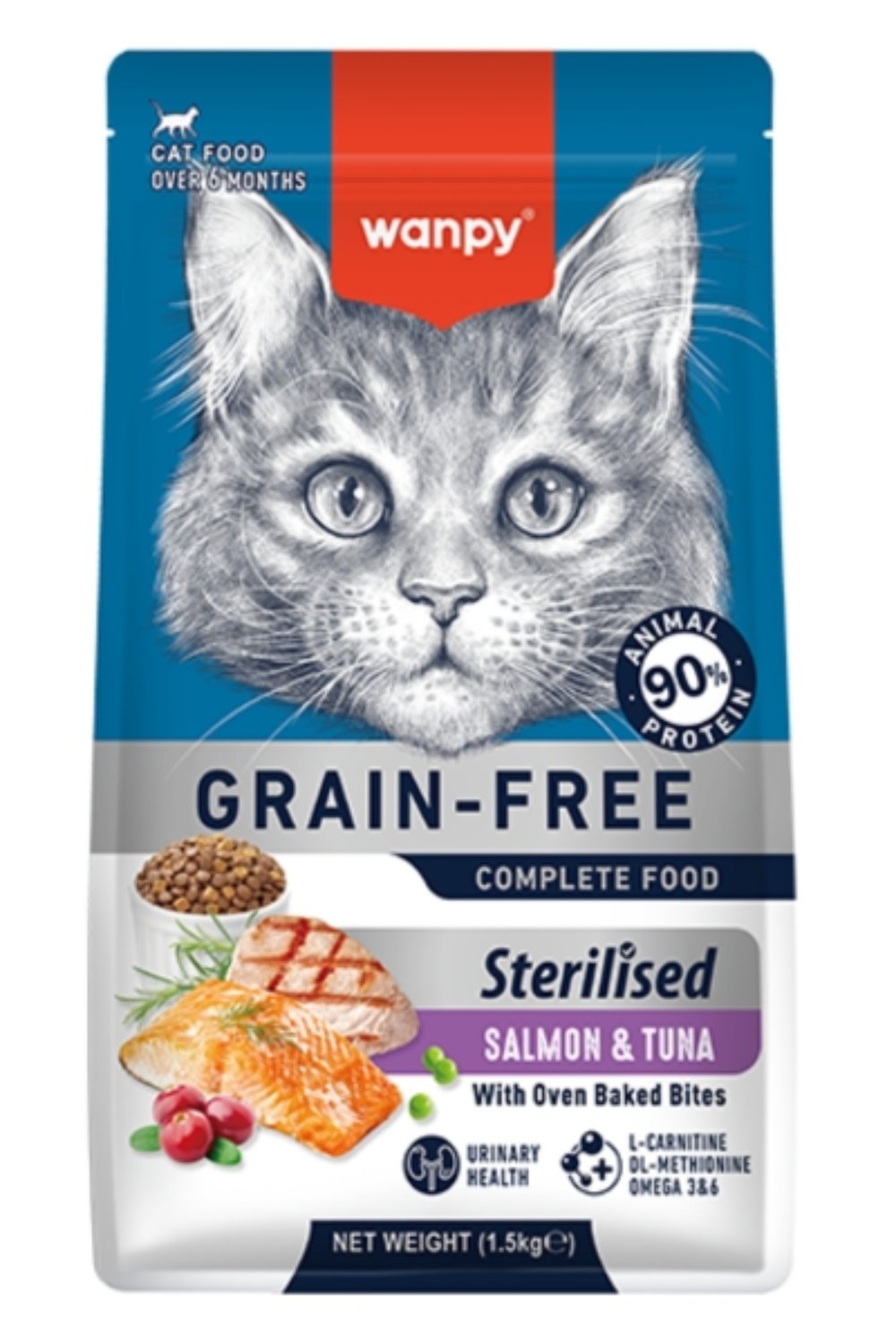 WANPY GRAIN FREE HRANA ZA STERILISANE MACKE, LOSOS I TUNA 1,5 KG