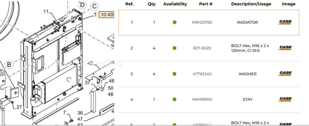 Case KRH20890 interkuler za Case CX245DSR bagera