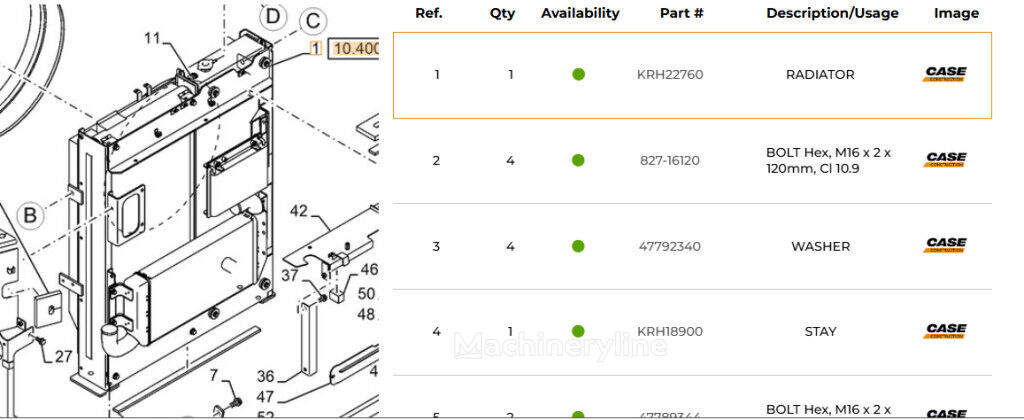 Case KRH20892 radijator za hlađenje motora za Case CX245DSR