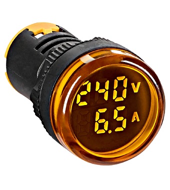 Volt/ ampermetar 22,5 mm, 50–500 V, 0–100 A AC, žuti
52