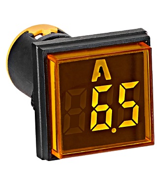 Ampermetar, 22,5 mm, 0–100 A AC, žuti, kvadratni
48