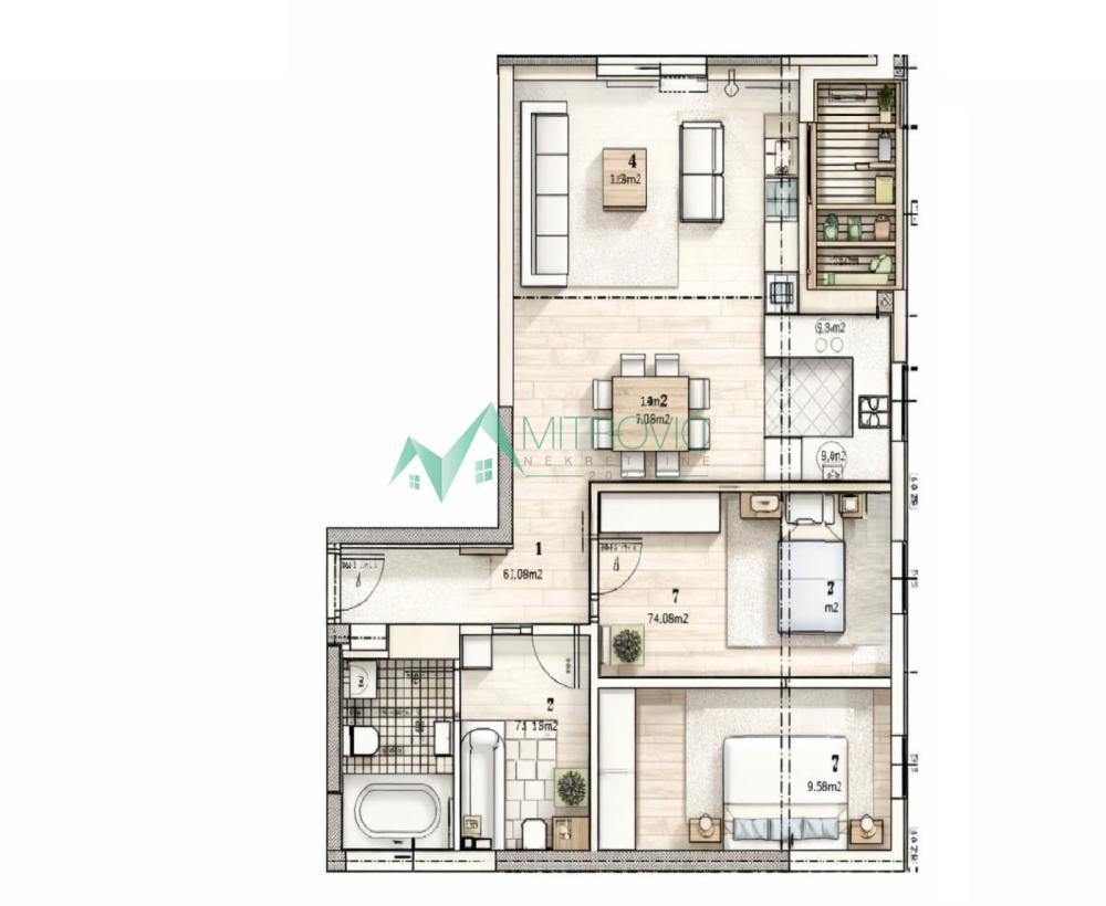 Dvoiposoban stan na prodaju, 60m2, 161.460€