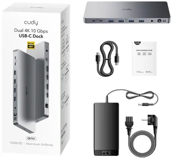 CUDY CS700 Docking Station, 13u1, 10Gbps, USB-C, Dual 4K, 150W, PSU