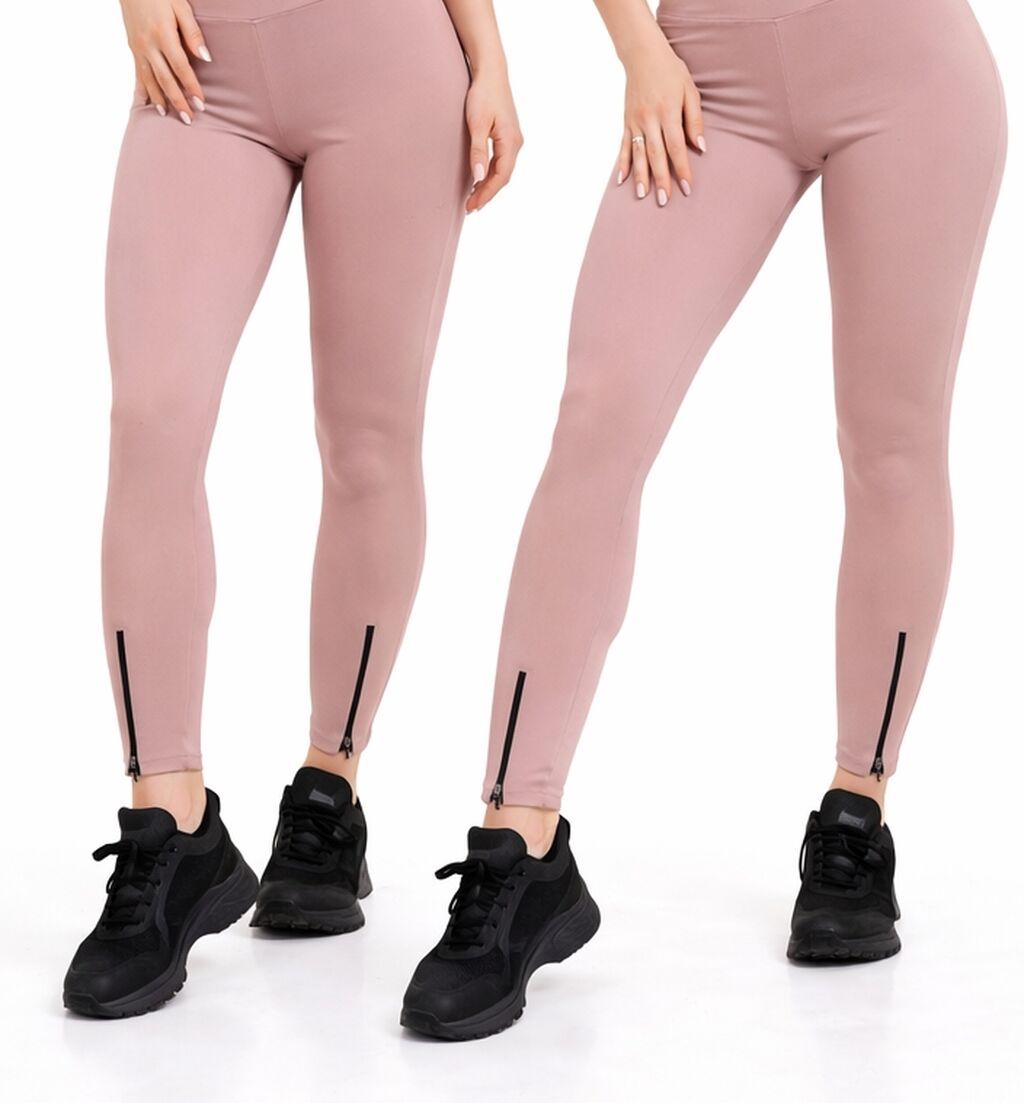 Ženske sportske helanke – puder roze - Visok struk sa širokim pojasom