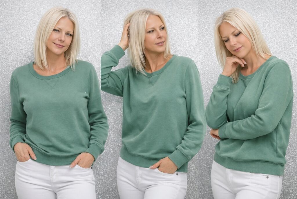 Ženski duks/sweatshirt – pastelno zelena boja - Klasican, okrugli
