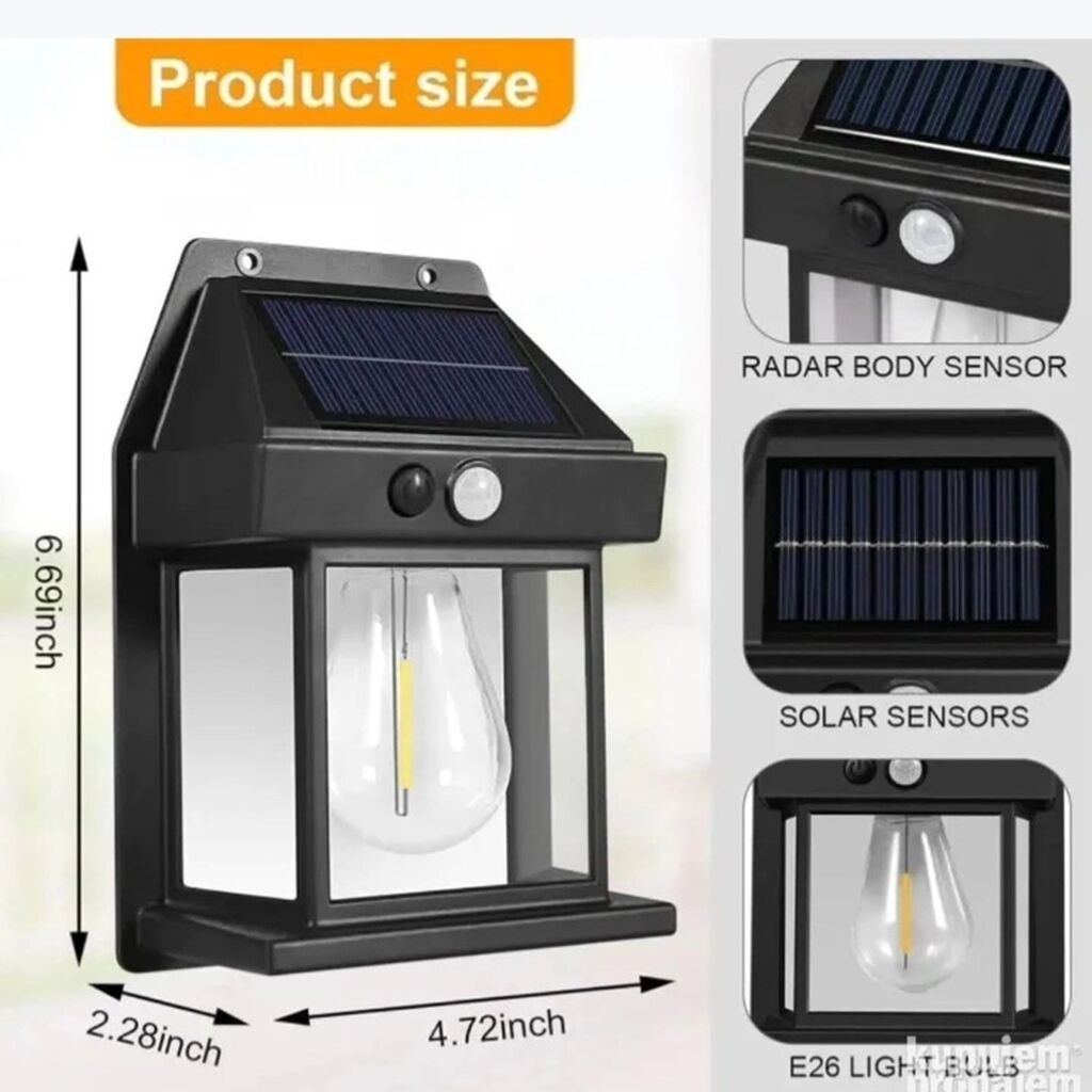 Solarna zidna lampa fenjer sa sijalicom i senzorom pokreta Model