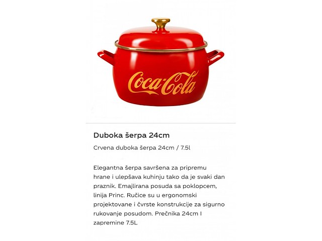 Coca Cola Koka Kola Metalac duboka šerpa 24cm 7.5l