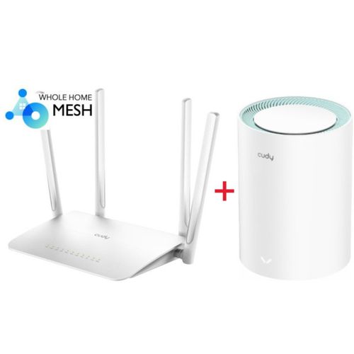 Cudy SET WR1300 AC1200 Dual Band 2.4+5Ghz MESH Ruter + M1300 1-pack AC1200 Dual Band MESH