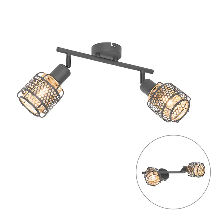 Dizajnerska plafonska lampa crna sa zlatnim 2-svetla - Noud