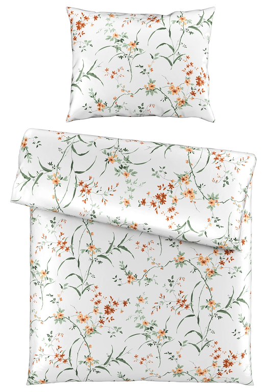 POSTELJINA FLOWERS 140/200 cm saten braon, zelena