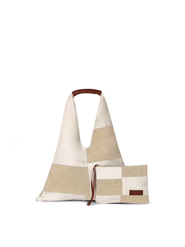 Neutralna boja Beige/Belo - Seasprai Calala Patchvork Torba za plažu i torbica set