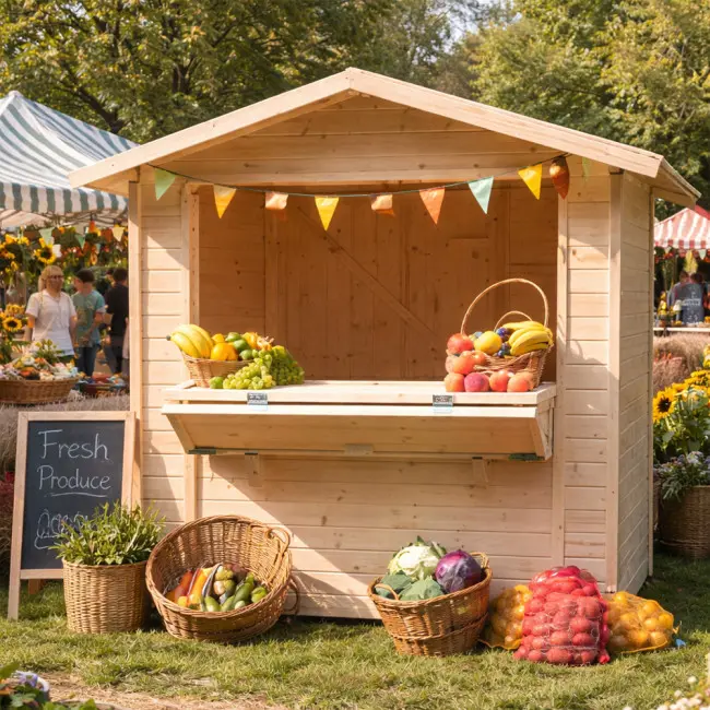 Kućica-kiosk drvena 2.06x2m (bez poda i pokrivkom za krov) sajam